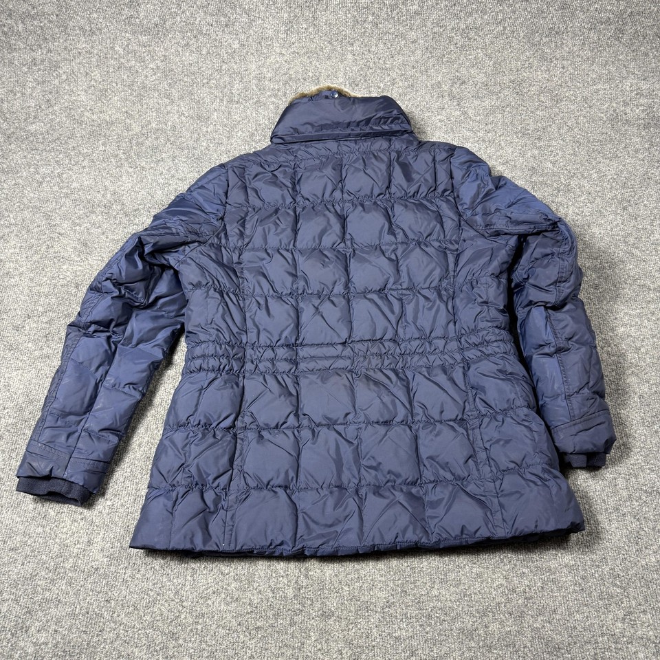 Eddie Bauer Jacket Womens XL Blue Puffer Quilted Faux Fur Collar Zip ...