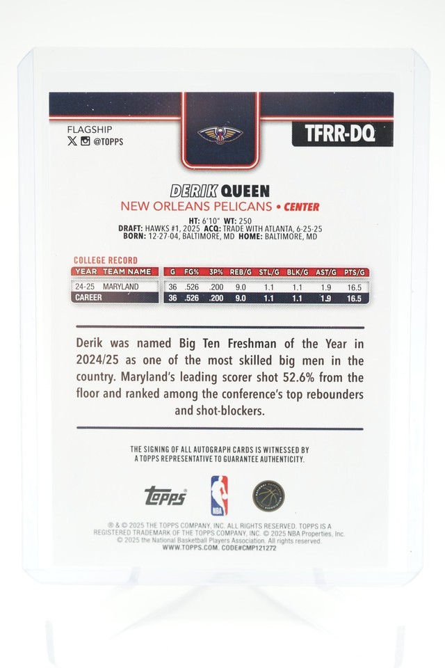 Derik Queen 2025-26 Topps Basketball Rookie On card RC Auto | eBay