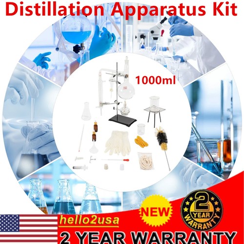 1000ml Distillation Apparatus Kit Lab Water Essential Oil Distiller ...