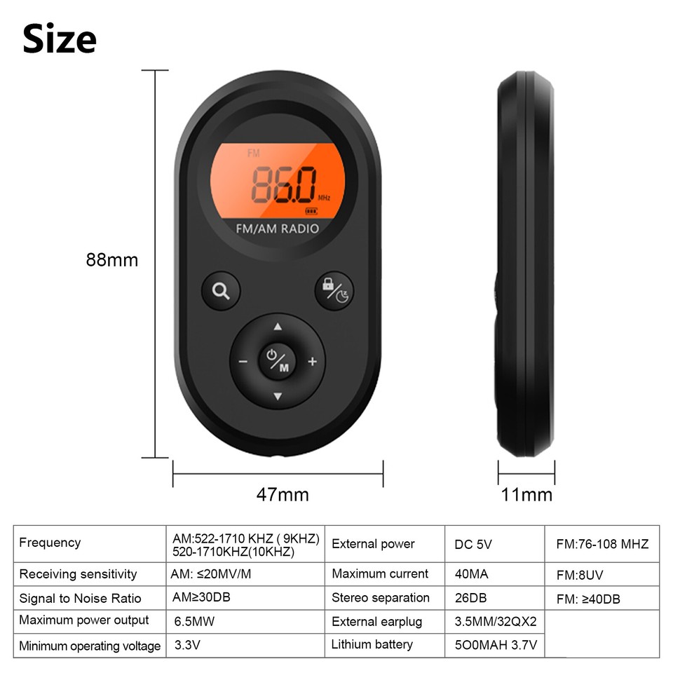 AM FM Portable Pocket Radio Mini Digital LCD Stereo Receiver+Earphone ...
