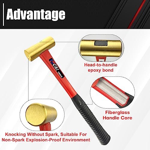 3-Piece Hammer Set,Jacketed Fiberglass Solid Brass Non-Sparking Hammer ...