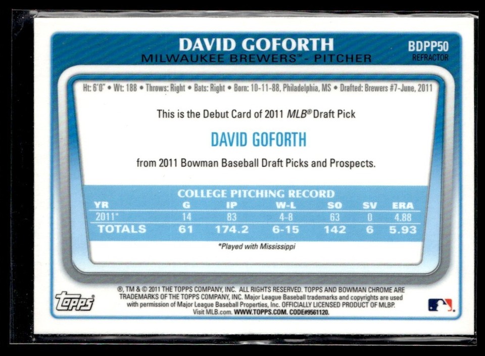 2011 Bowman Chrome Refractor David Goforth Milwaukee Brewers #BDPP50 | eBay