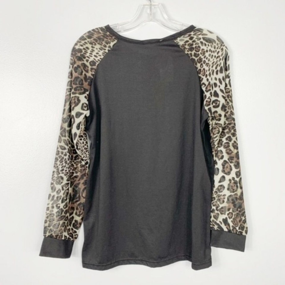 Hidden Stardust NEW Leopard Raglan Blouse Black Sheer Sleeves Long ...