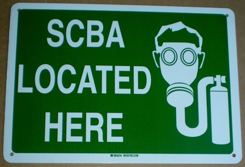 SIGN SCBA SELF CONTAINED BREATHING APPARATUS LOCATED HERE BRADY MAN ...