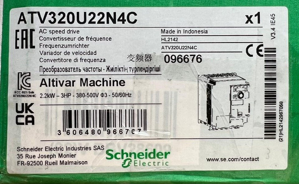 Schneider ATV320U22N4C Variable Speed Drive 2.2kW Inverter 3HP@380-500v ...