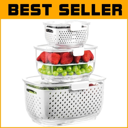 Multifunctional 3-Piece Vegetable and Fruit Containers - Snap Closure ...