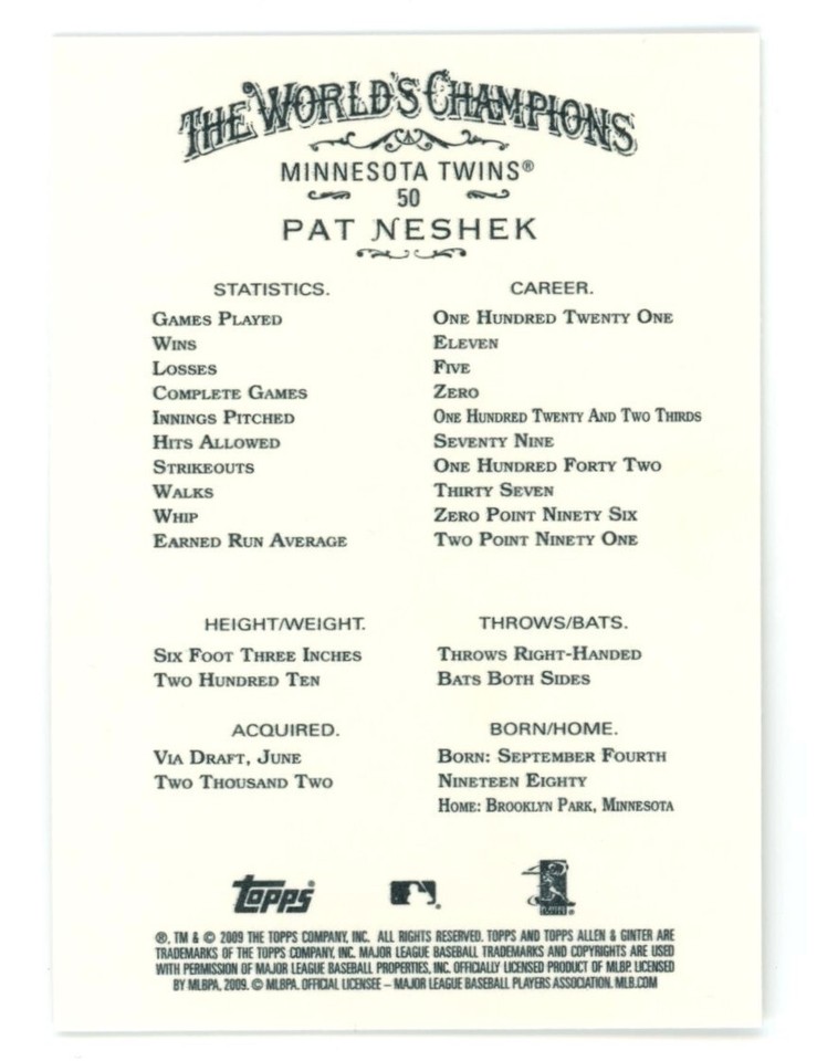 2009 Topps Allen & Ginter's Pat Neshek #50 | eBay