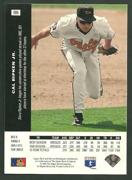 1994 Upper Deck SP #ER5 Cal Ripken Jr. Eastern Region Baseball Card ...