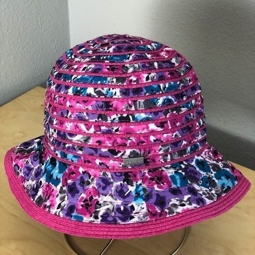 BETMAR Wide Brim Bucket Hat Women's Pink Violet Tropical Floral Resort ...