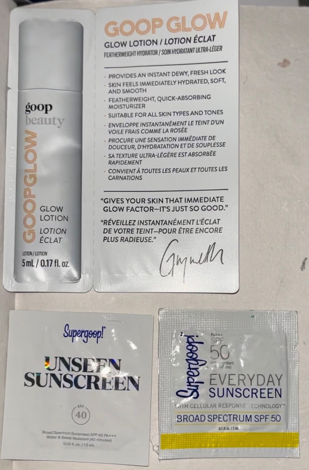 Goop Glow GlowLotion+SuperGoop! SPF 50 and SPF 40 Sunscreen 3pc Sample ...