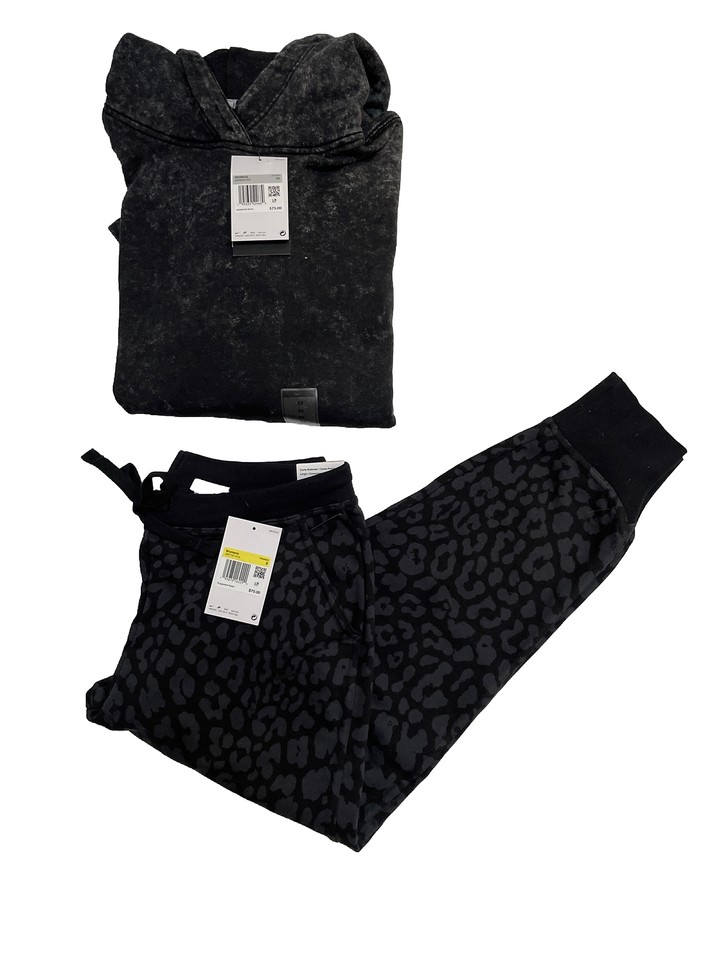 NIKE XS Oversized Black Distressed Hoodie & Black Cheetah Print Joggers ...
