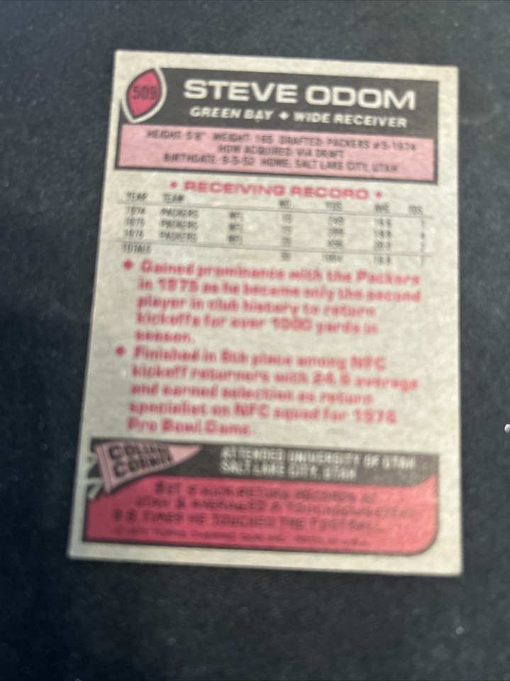 1977 Topps Football Card #509 Steve Odom Green Bay Packers Nm Free ...