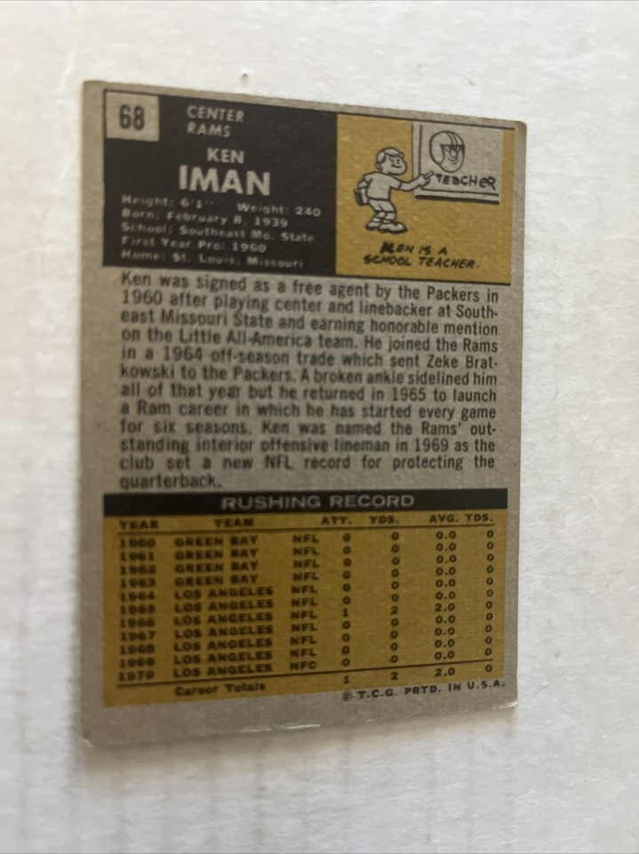 1971 Ken Iman Los Angeles Rams Topps Football Card #68 | eBay