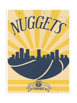 Denver Nuggets Poster Sunset Design Art Print Man Cave Decor 12x16" | eBay