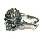 Sterling Silver Mens Punk Rocker Biker Skull Bones Flame Ring Size 9 10 ...