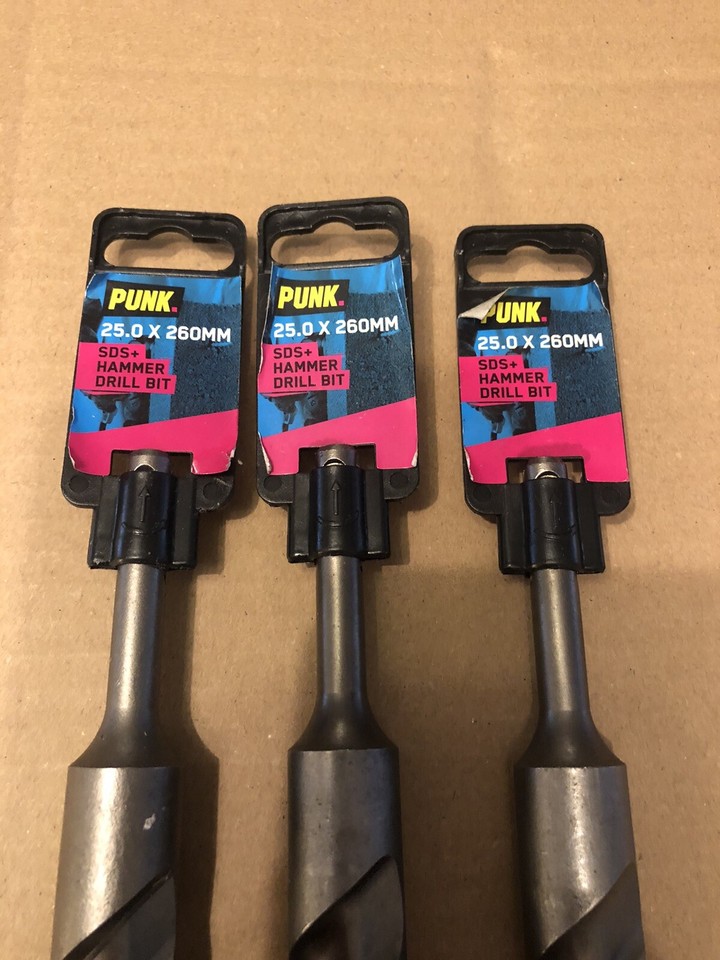 3 x punk 25mm x 260mm sds-plus masonary drill bits job lot brand new ...