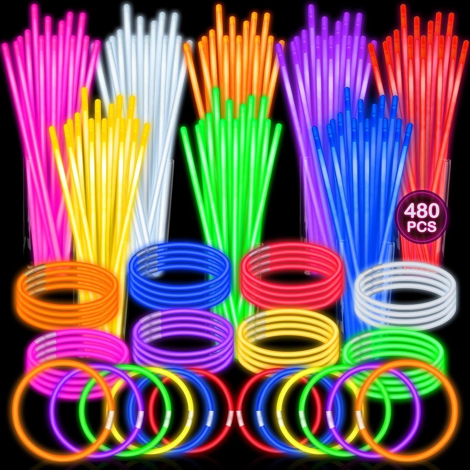 Ultra-Bright 480 PCS Glow Sticks - 8 Colors for Neon Parties & Kids ...