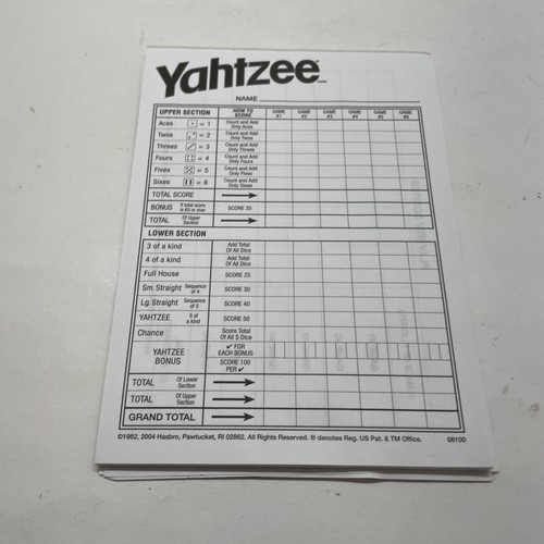 Yahtzee Replacement Score Pad with over 30 Sheets free shipping | eBay