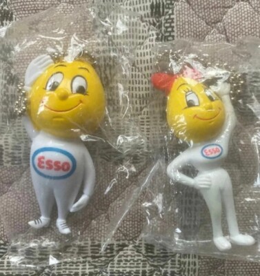Rare Esso Boy Girl Keychain Set Mini Figure Yellow Man Car Drop Oil Gas ...