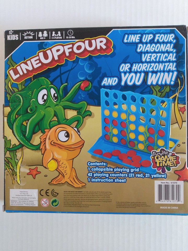 Line Up Four in a Row Board Game Family Kids Children, Funville Game ...