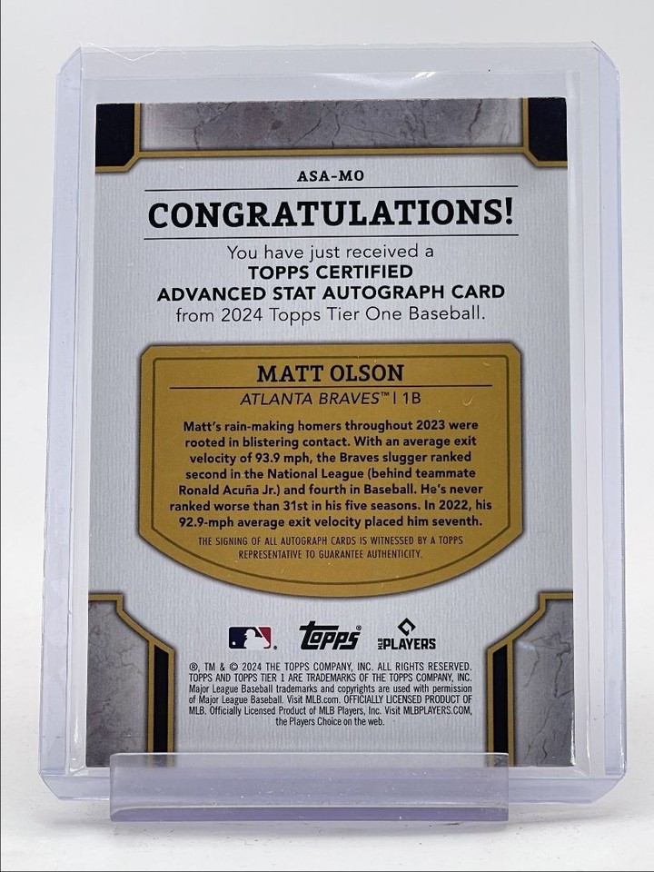 MATT OLSON 2024 TOPPS TIER ONE ADVANCED STAT STARS AUTOGRAPH AUTO /49 ...