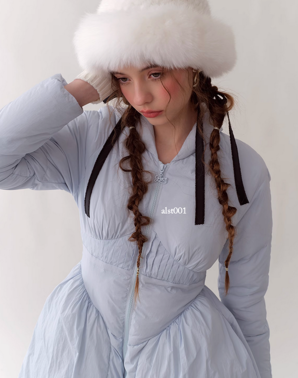 Princess Winter Long Blue and White Down Jacket Warm Woman A-line Coat ...