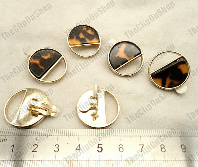 CLIP ON 2cm circle FAUX MOP SHELL PEARL RETRO EARRINGS geometric GOLD ...