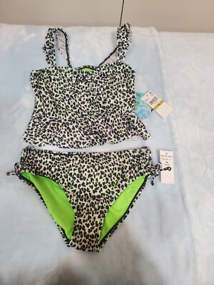 NWT Girls Size 14 BREAKING WAVES 2-Piece animal print green Swimsuit | eBay