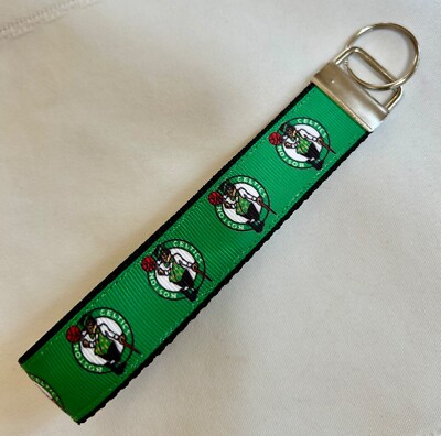 HANDMADE KEY FOB DECORATED w/BOSTON CELTICS RIBBON, Wrist Lanyard ...