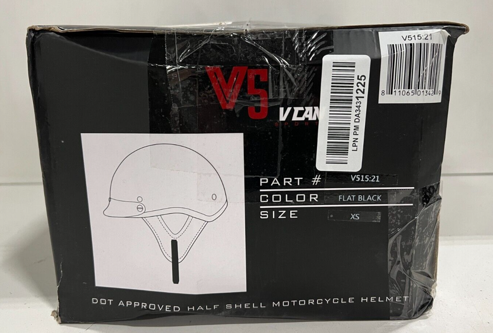 VCAN Cruiser Solid Half Face Motorcycle Helmet, Flat Black, XS | eBay