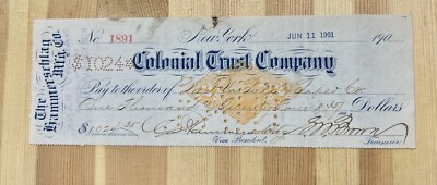 1901 ANTIQUE BANK CHECK Colonial Trust Company WV Paper Trust Co ...