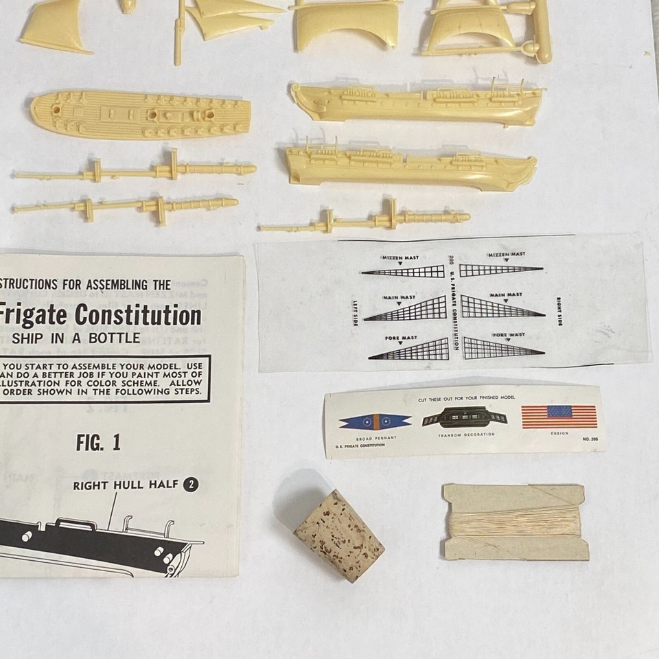 Vintage Addar Frigate CONSTITUTION SHIP IN A BOTTLE Unpainted Model Kit ...