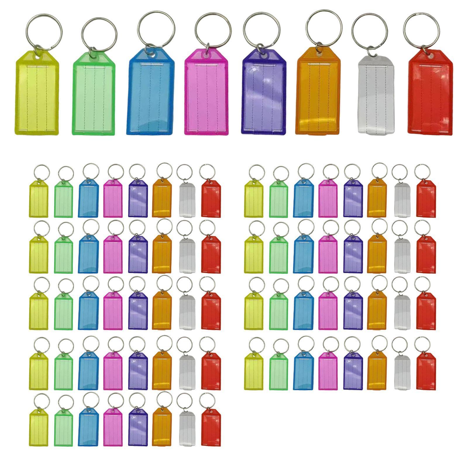 80x Plastic Key Tags Writable 8 Color Handmade Gifts Split Rings W ...