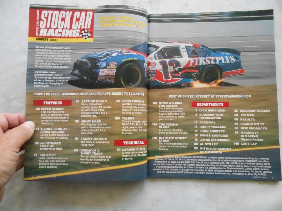 STOCK CAR RACING magazine-AUGUST 1998 | eBay