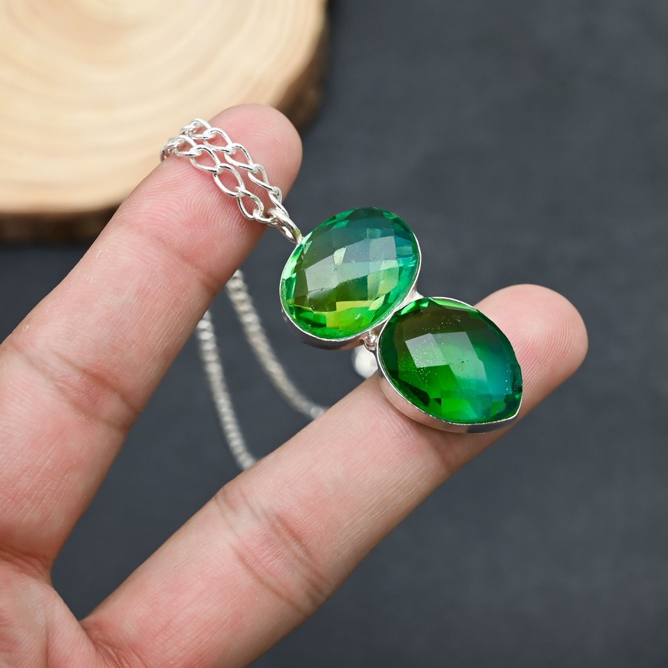 Bi-Color Tourmaline Gemstone 925 Sterling Silver Jewelry Necklace 18 ...