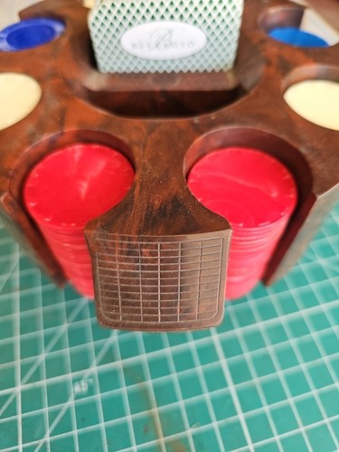 Vintage Poker Chip Caddy Carousel Lucite handle w/deck of cards & 198 ...