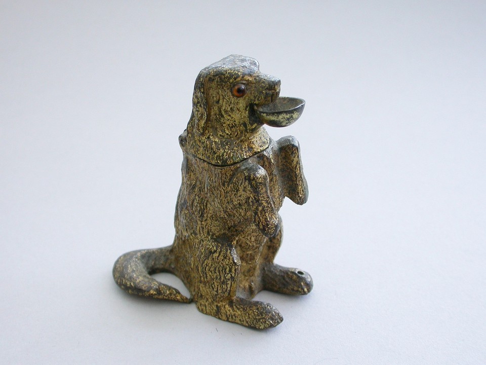 European Cast Brass Match Holder Go-To-Bed - Begging Dog c1890. | eBay UK