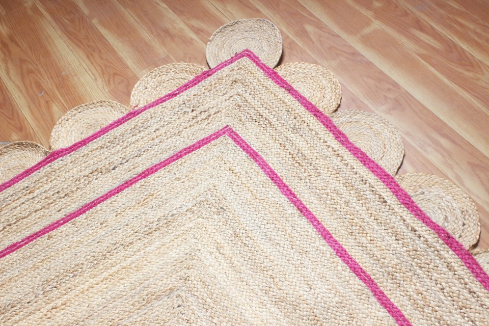 Scalloped Natural Jute Runner Hand-Braided Living Room Kilims Area Rug ...
