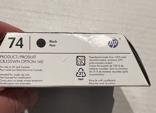 HP 74 Black Ink Cartridge New Sealed | eBay