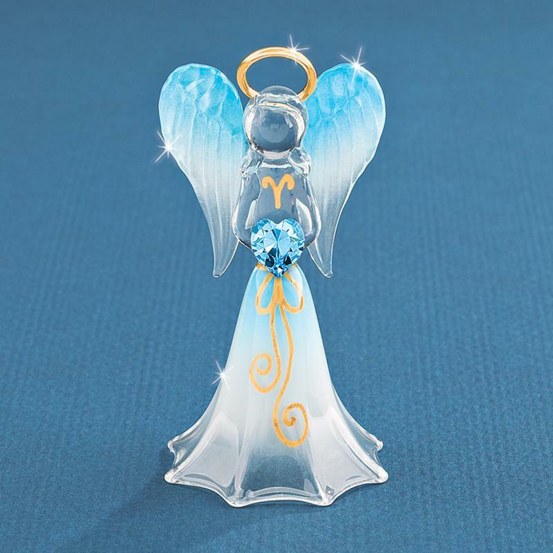Blue Angel with Crystal Heart Handcrafted Glass Faith Figurine | eBay