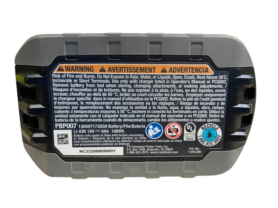 RYOBI PBP007 One + 18V Lithium High Performance 6Ah Battery 33287201129 ...