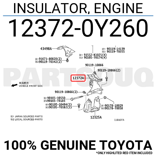 123720Y260 Genuine Toyota INSULATOR, ENGINE 12372-0Y260 | eBay