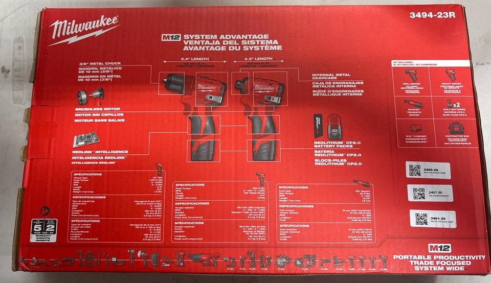 Milwaukee 3494-23R M12 Lithium-Ion Brushless Subcompact 3-Tool Kit w ...
