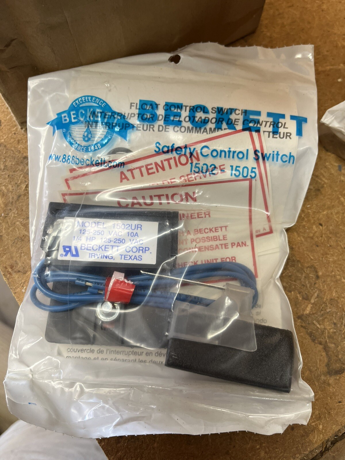Beckett 1502UR Safety Control Switch 125-250 Vac, 10A, 1/4hp NEW NIB, L ...