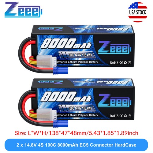 2x Zeee 14.8V 100C 8000mAh 4S Lipo Battery EC5 Hardcase for RC Car ...