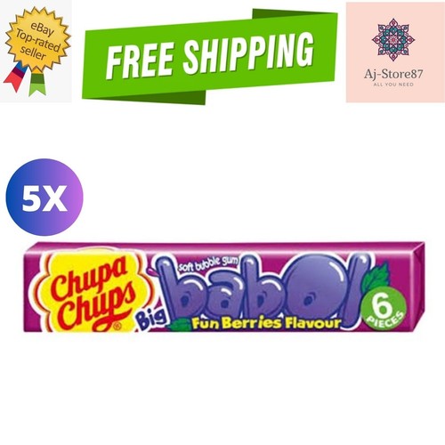 Pack de 5 x gomme à bulles douce Chupa Chups Big Babol Fun Berries ...