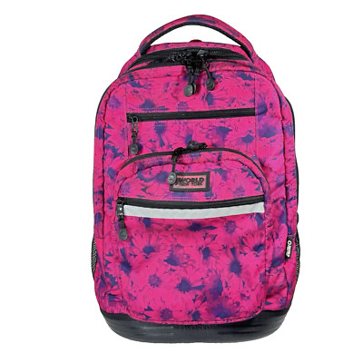 J World New York Sunrise Rolling Backpack Pink Floral Wheeled Bookbag ...