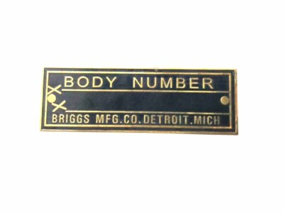 Body Number Briggs Acid Etched Data Plate Detroit, Mich Id Tag Brass ...