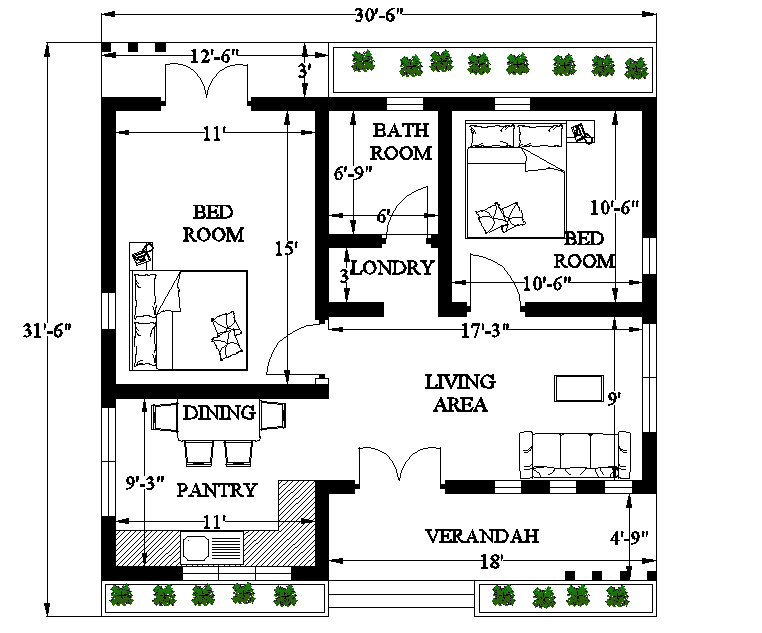 2d Cad File Small House Two Floors Plan With Furniture