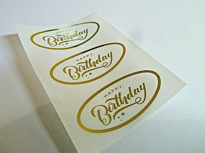 Happy Birthday Stickers Gold on Clear Labels Cards Envelopes Craft ...